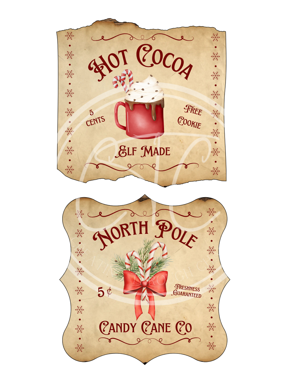 Vintage Style Christmas Hot Cocoa and Candy Cane Labels – Creating ...